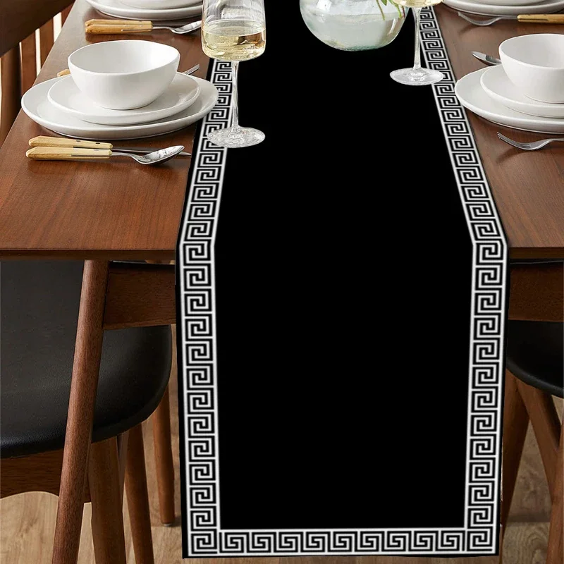 Black-Retro-Geometric-Design-Pattern-Table-Runner-Restaurant-Decoration ...