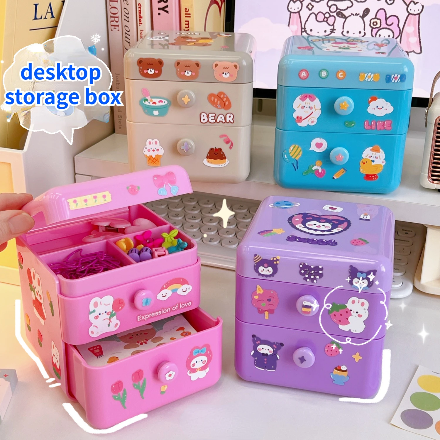 Cute-Desktop-Stationery-Flip-Cover-Drawer-Storage-Box-Oraganizer-Ins ...