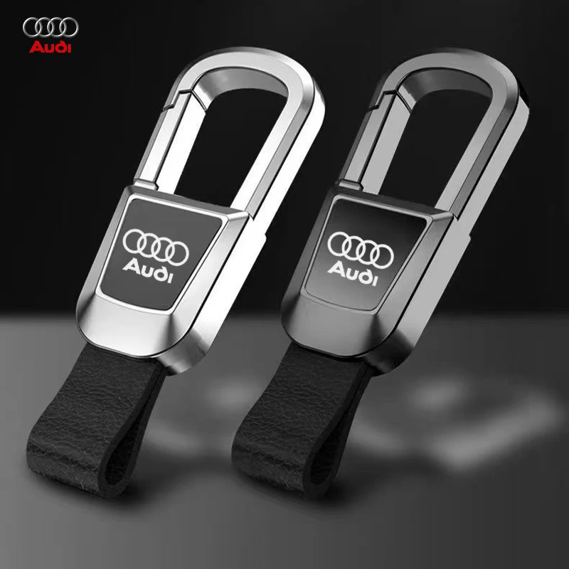 3D-Metal-Leather-Car-Emblem-Key-Chain-Decorative-Keychain-Ring-For-Audi ...