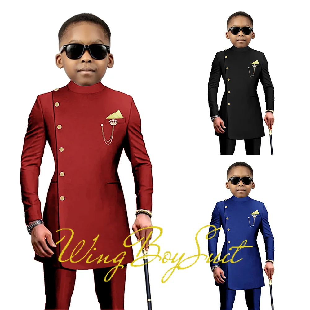 African-Style-Boys-Suit-Long-Jacket-Pants-2-Piece-Set-Single-Breasted ...