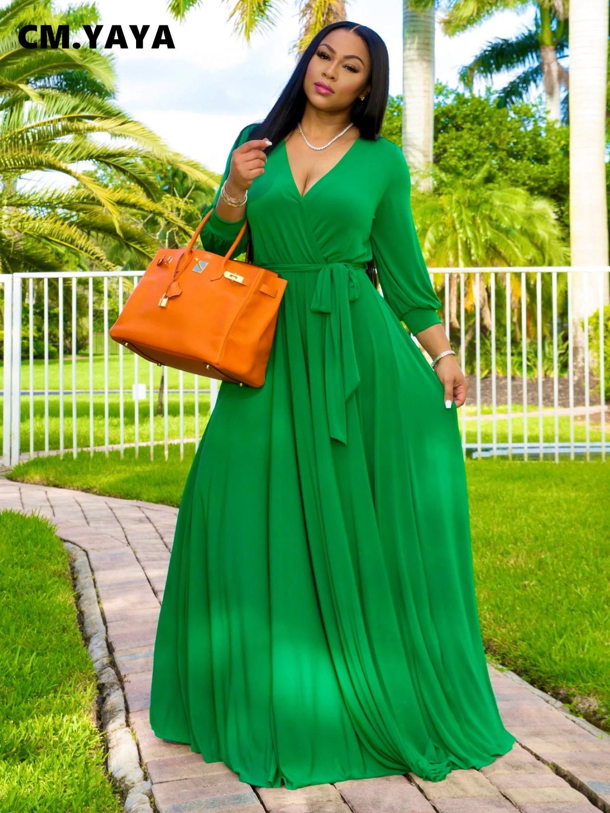 CM-YAYA-Elegant-Women-Wraped-V-neck-Long-Sleeve-with-Sashes-Maxi-Long ...