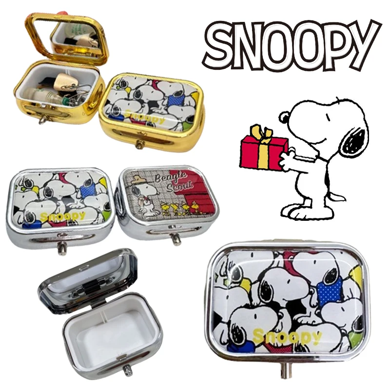 Snoopy-Mini-Metal-Box-with-Mirror-Rectangular-Cartoon-Storage-Box ...