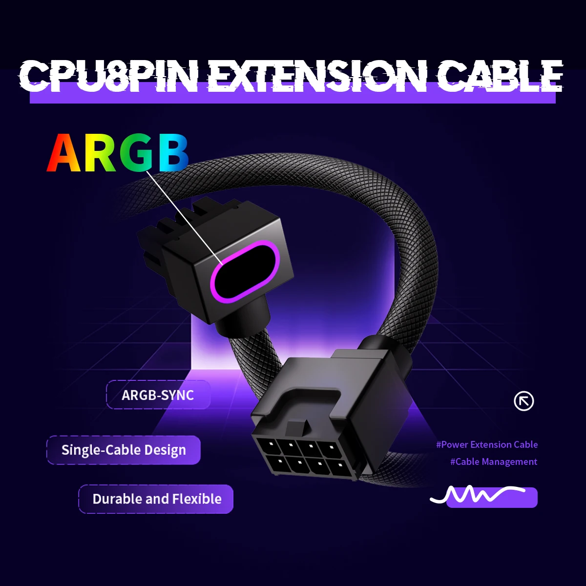 AIJS CPU8PIN moederbord verlengkabel, ARGB PC-kabel met 5V 3-pins ...