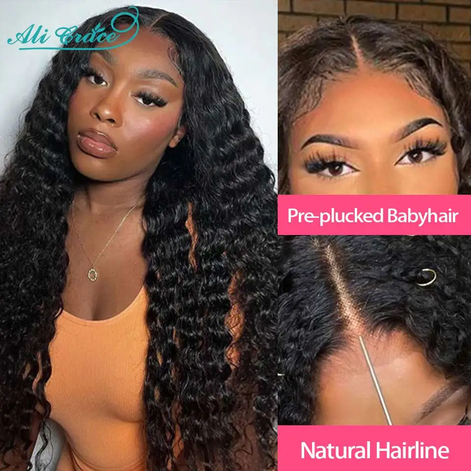 Ali Grace Deep Wave Wigs 4x4 Lace Closure Human Hair Wigs Brazilian ...