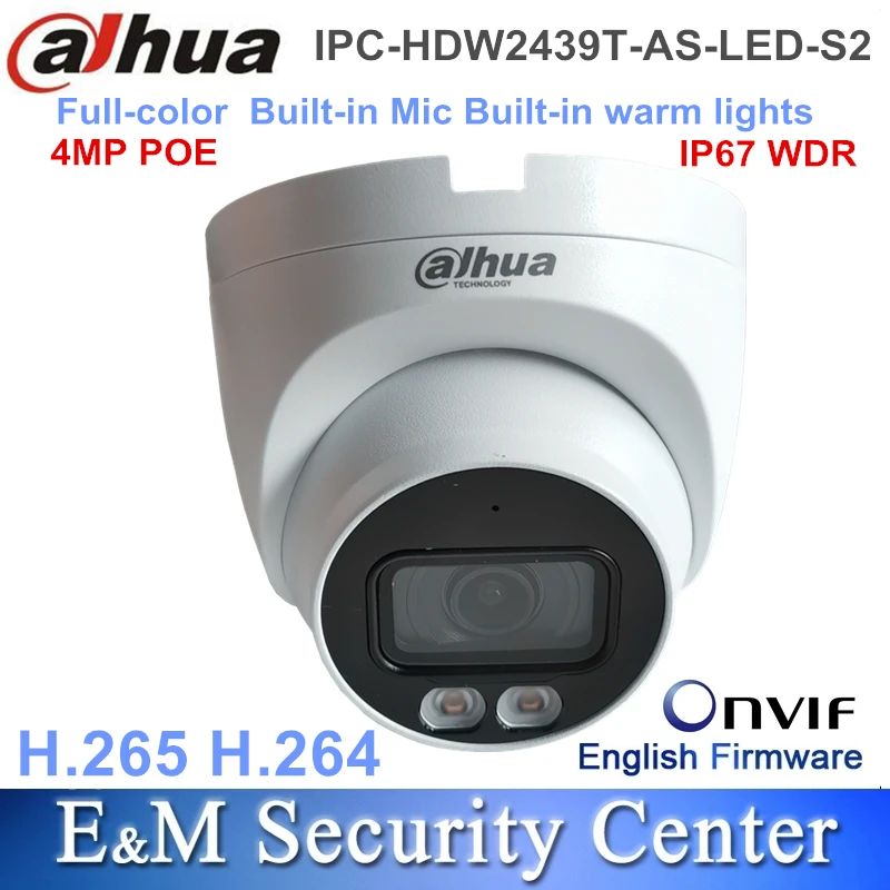 Original dahua ip 4mp IPC-HDW2439T-AS-LED-S2 lite poe cheio-cor embutido mic dome globo ocular ...