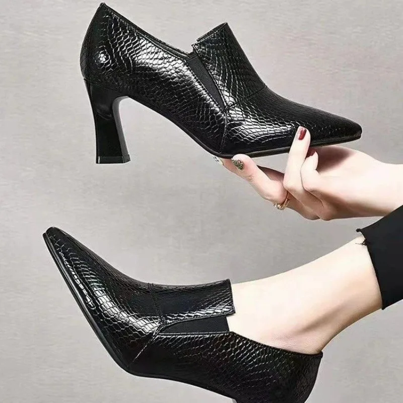 Fashion Block Heel Slip-on Non-Slip Wear-Resistant Single Shoes Autumn ...
