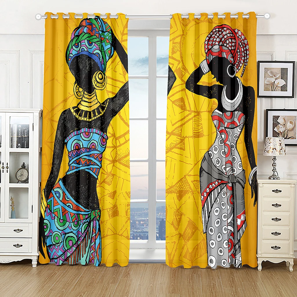 Vintage Art Girl in Ceremony Traditional Fashion Curtains For Living ...