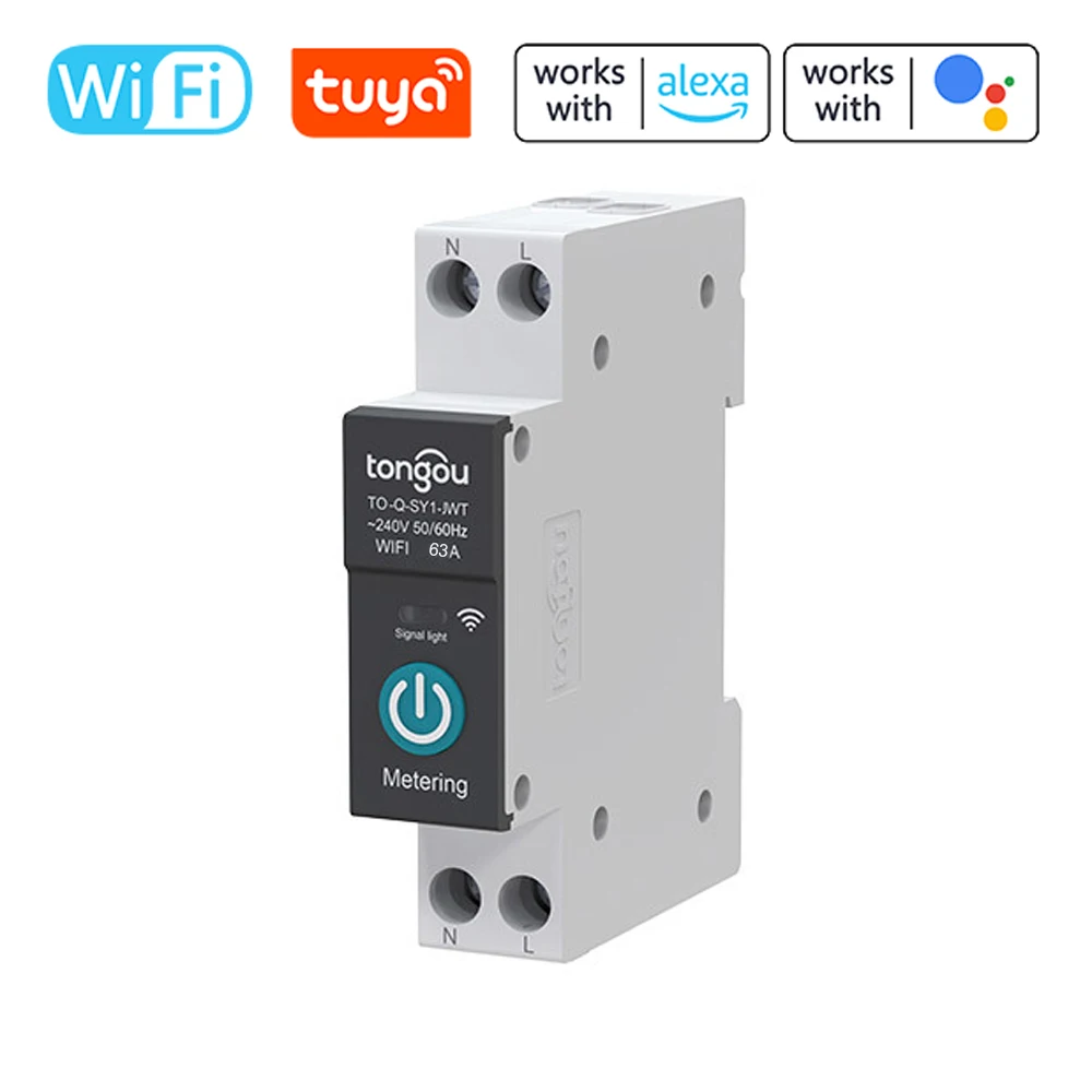 Tuya Wifi 스마트 회로 차단기 1p 오피스 스토어 알렉사 구글 홈 음성 제어로 짧은 공기 스위치 레일 장착