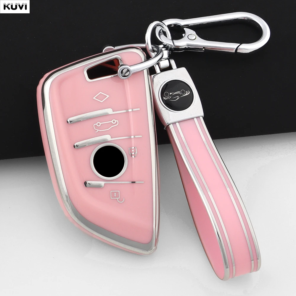 Pink TPU Car Remote Smart Key Case Cover Shell Fob For BMW X1 X3 X4 X5 ...