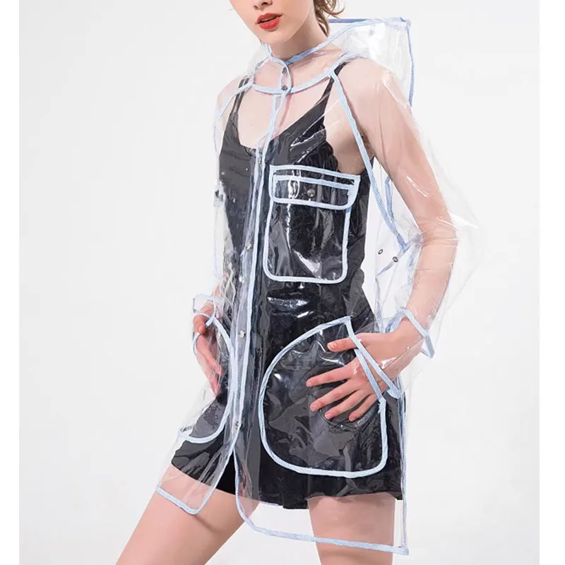 New-Transparent-PVC-Plastic-Trench-Coat-Waterproof-Windproof-Hooded ...