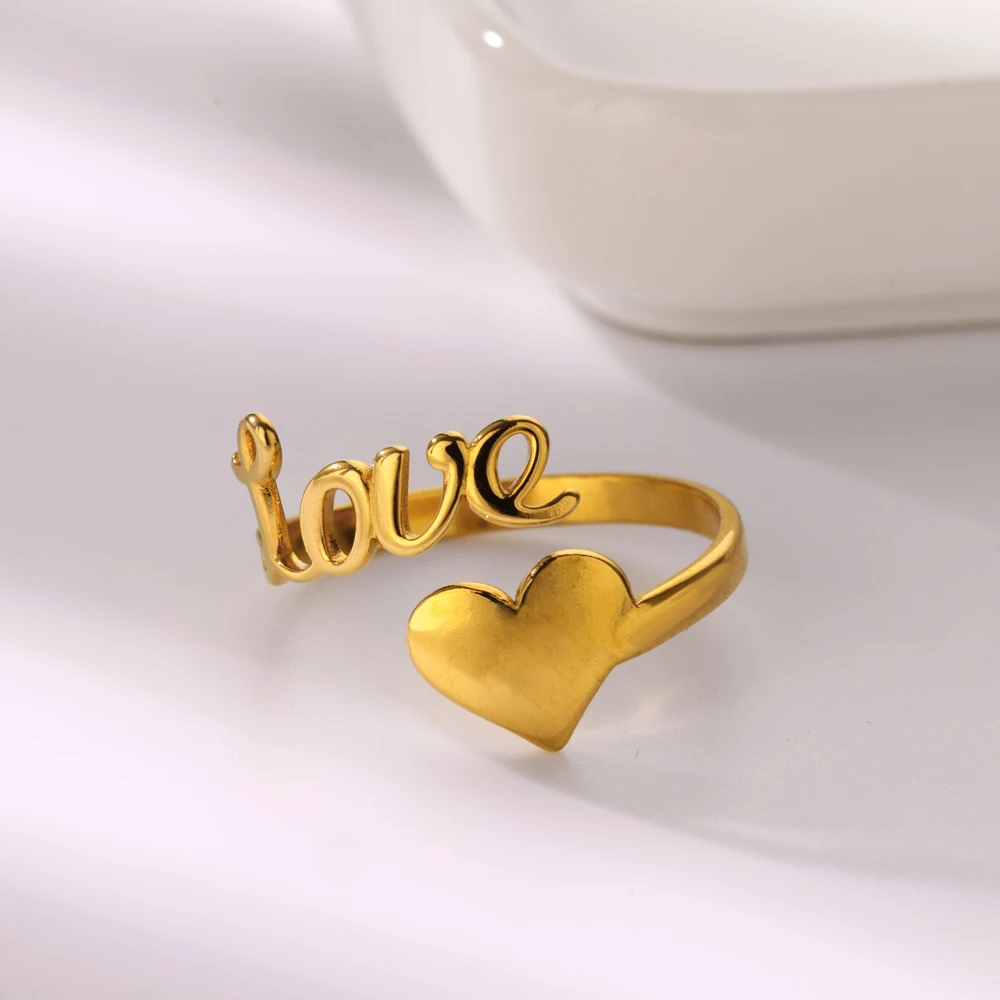 Fashion-Solid-Heart-letter-Love-Open-Rings-For-Women-Gold-Color ...