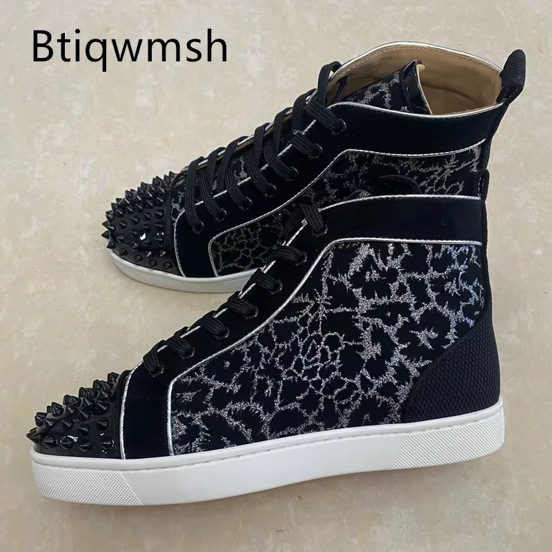 Leopard-Handmade-Spiked-Shoes-Man-Pointed-Toe-Rivet-Black-Soft-Real ...