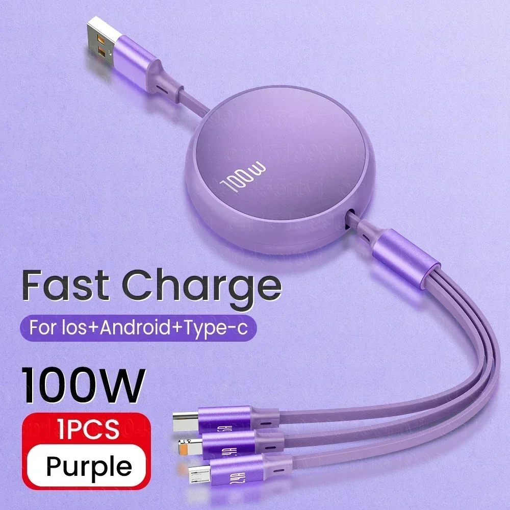 6A-100w-Data-Cable-3-in1-Fast-USB-Cable-Retractable-Portable-Charging ...