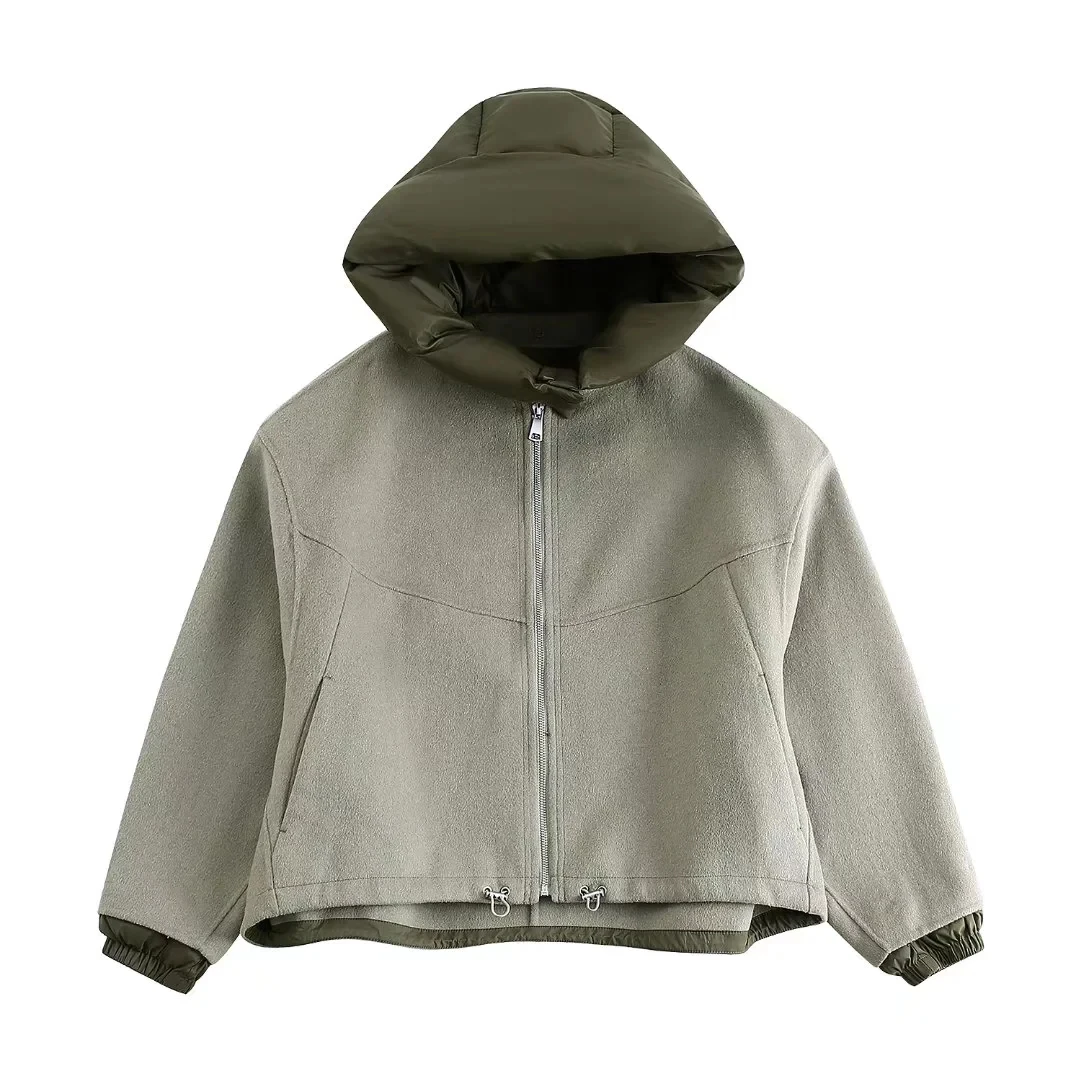 TRAF 2024 Woman Fashion Spliced Double Sided Jacket Casual Slim Zipper ...