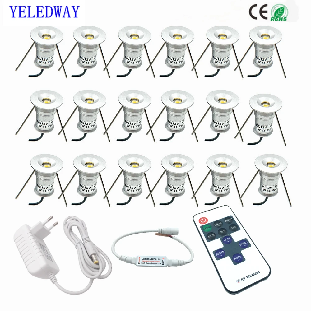 Mini Spot LED 12V Downlights Dimmable 1W Ceiling Lamp Set Remote ...