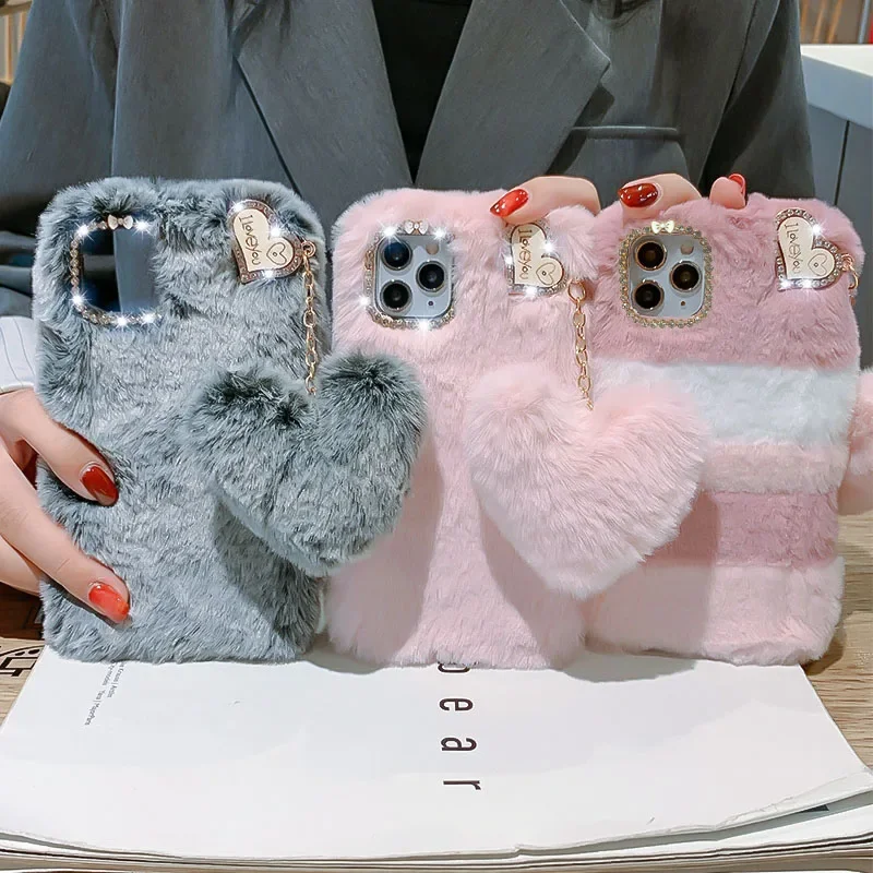 Luxury-Diamond-Love-Fluffy-Plush-Fur-Soft-Phone-Case-For-Samsung-S24 ...