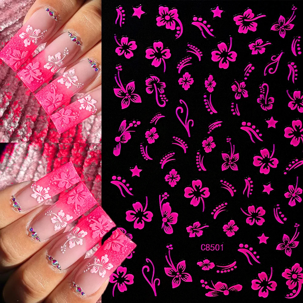 3D-Pink-Purple-Hibiscus-Flower-Nail-Art-Stickers-Y2K-Acrylic-Colorful ...