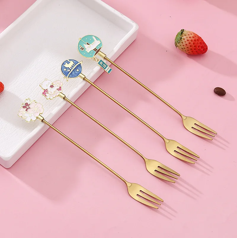 Lucky-Cat-Coffee-Stirring-Spoon-Fruit-Dessert-Fork-Ice-Cream-Cake-Spoon ...