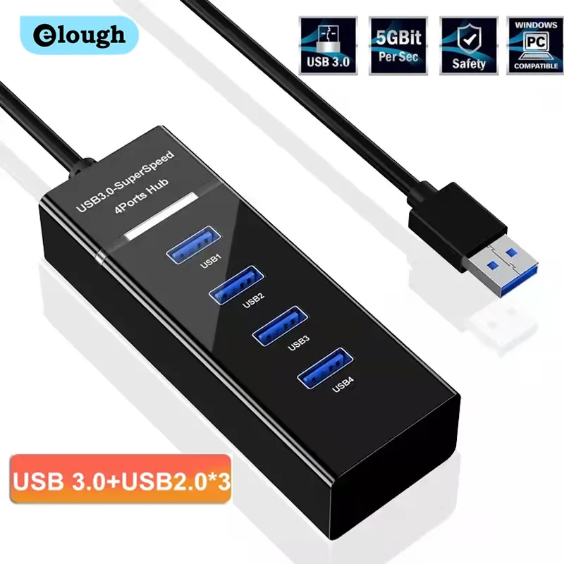 Elough-4-Ports-USB-Hub-3-0-Splitter-High-Speed-Multi-USB-Splitter ...