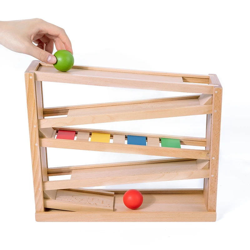 Children Wooden Ball Truck Car Toys Ramp Slide Race Car Track Toy Set ...