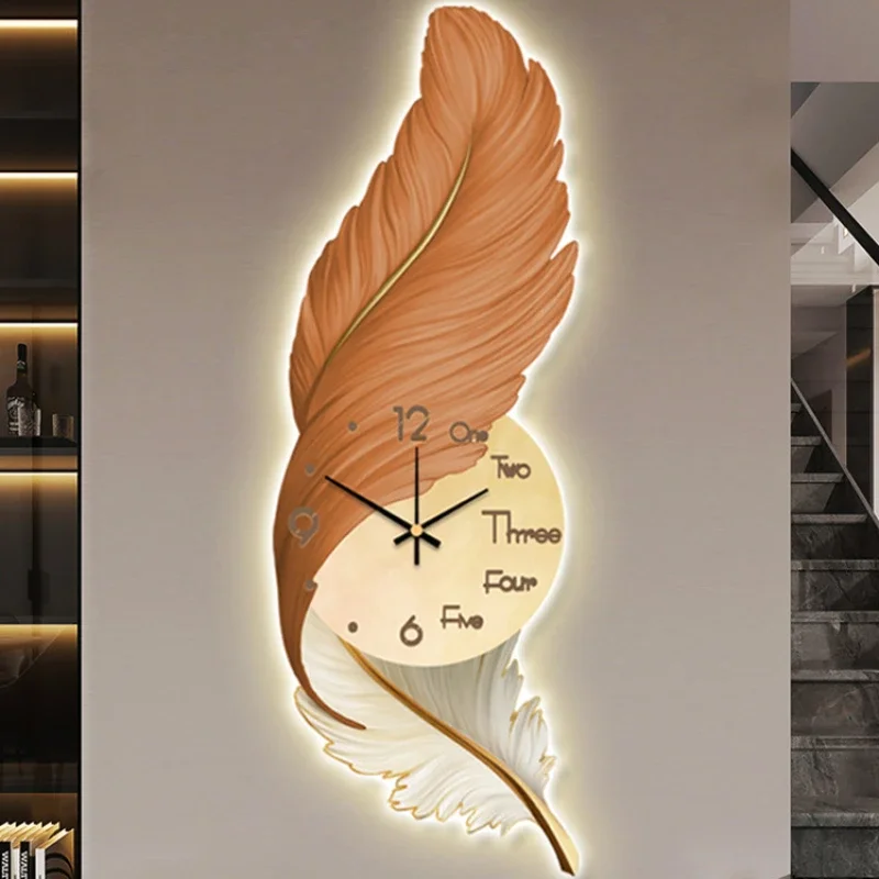 Feather-Wall-Clock-Luxury-LED-Wall-Clocks-Living-Room-Decoration ...