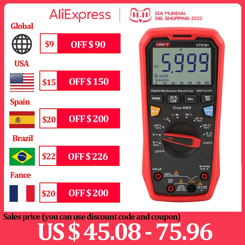 Uni-t Ut61e Plus Ut61b+ Ut61d+ Digital Multimeter 1000v True Rms ...