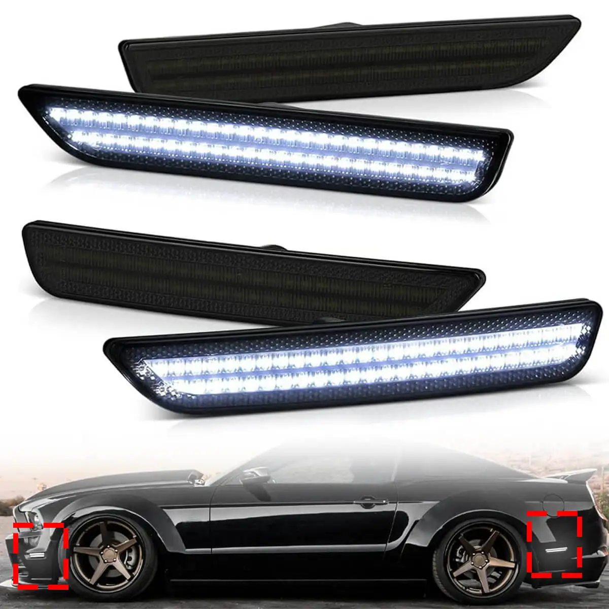 4Pcs-White-Double-LED-Side-Marker-Light-For-Ford-Mustang-2010-2014 ...