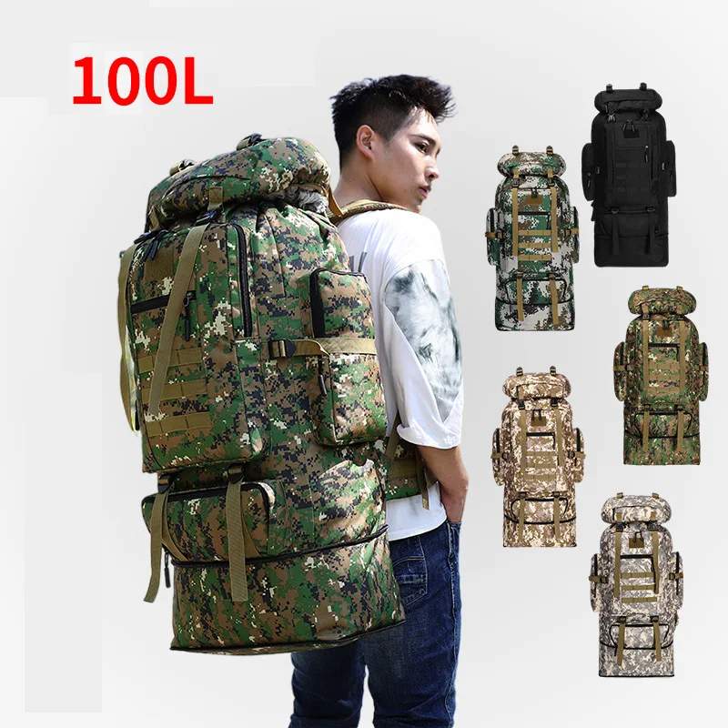 100L-Military-Tactical-Backpack-Army-Bag-Hiking-Outdoor-Men-Camping ...