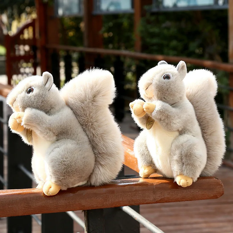 1pc Grey Squirrel Plushie Stuffed Simulation Fluffy Hair Big Umbrella ...