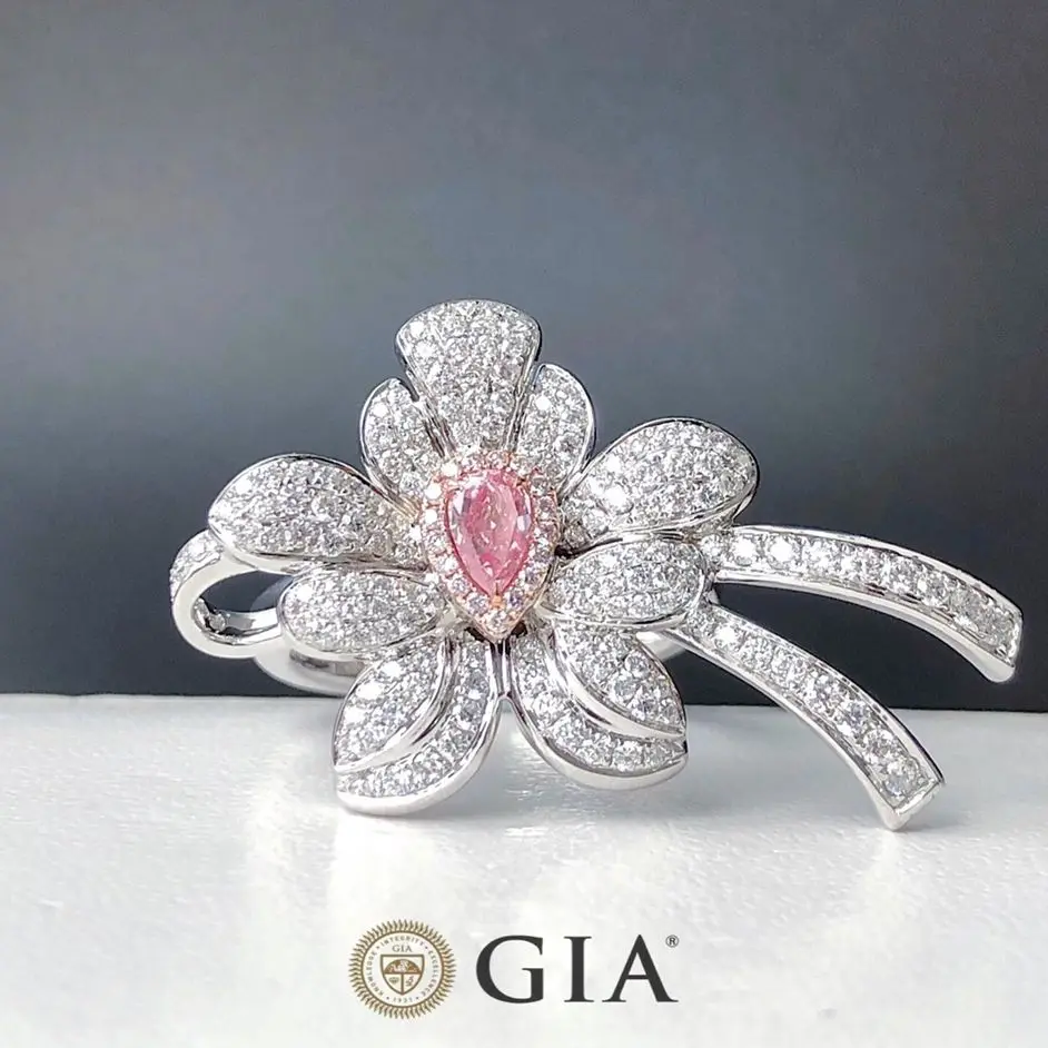 GIA 0.24ct 18K Gold Nature Fancy Light Pink Diamonds Wedding Engagement ...