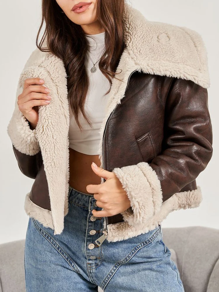 Ailegogo-Streetwear-Women-Loose-Retro-Spliced-Thick-Warm-Short-Faux ...