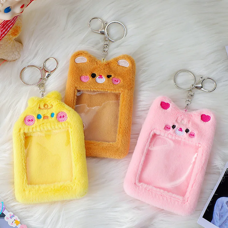 Animal Shape Cartoon Cute Plush Card Holder Pendant Furry Photo Sleeve ...
