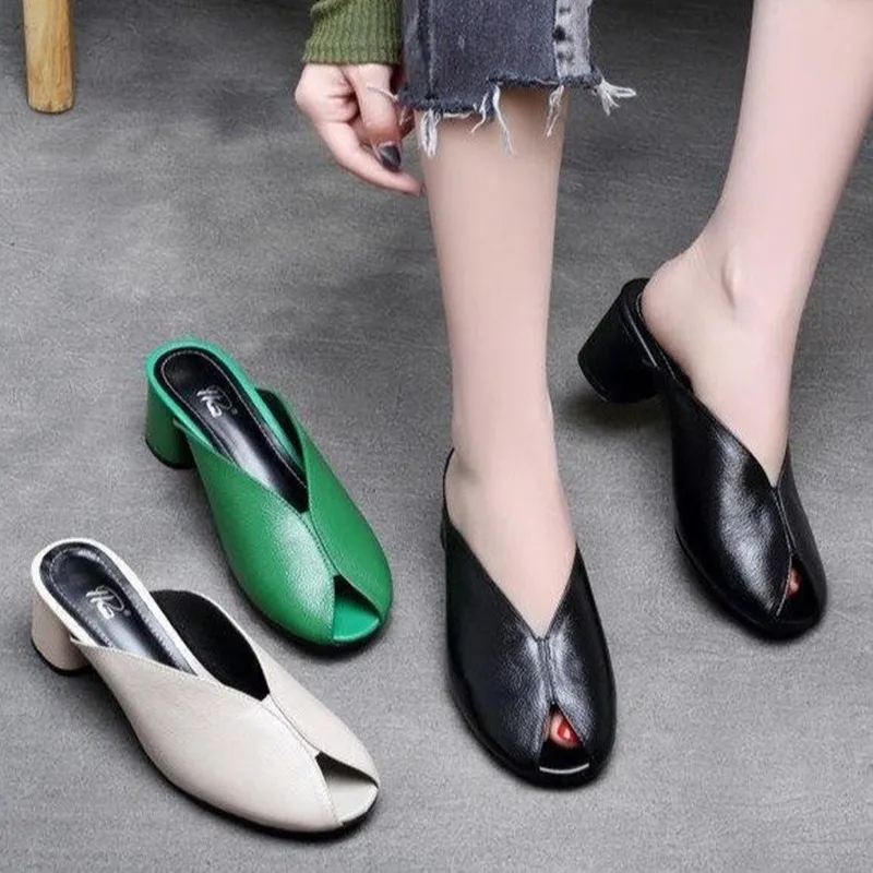 Big-Size-Cover-Toe-Low-Female-Shoes-Slippers-Casual-Slides-Square-heel ...