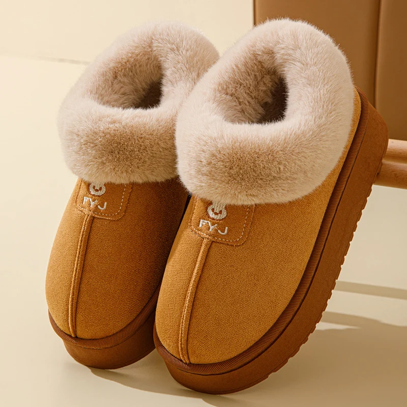 Winter Woman Slippers Plush Anti Slip Sole Thick Bottom Embroider ...