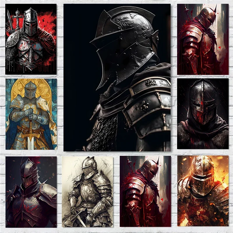 Medieval Knight Posters Vintage Knight Painting Prints Canvas Painting ...