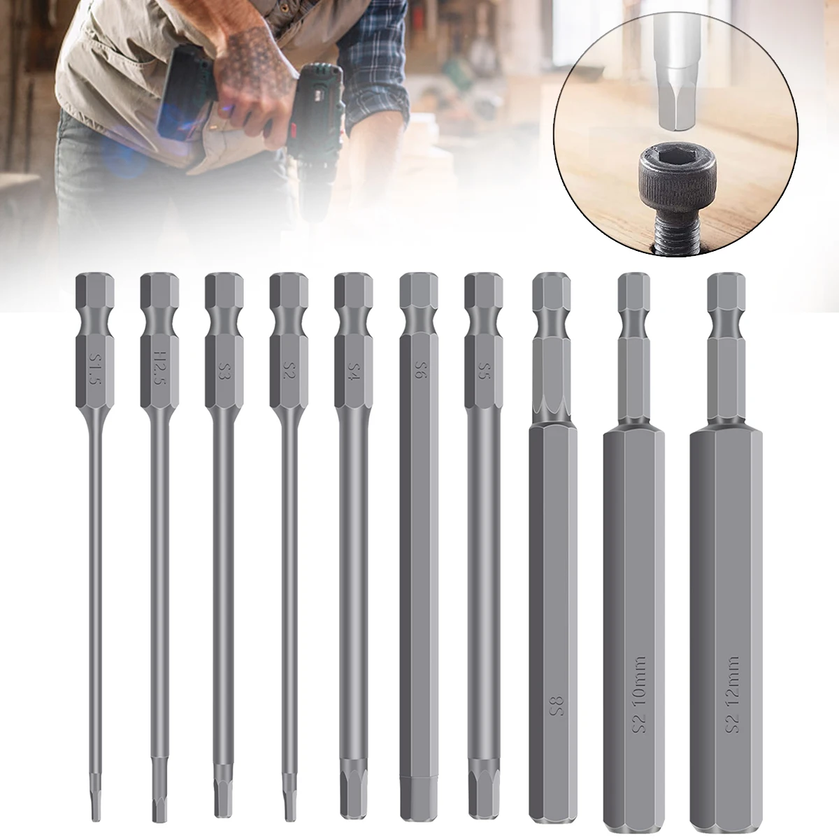 S2-Steel-Hexagon-Head-Allen-Wrench-Electric-Drill-Bit-Set-1-4-Inch ...