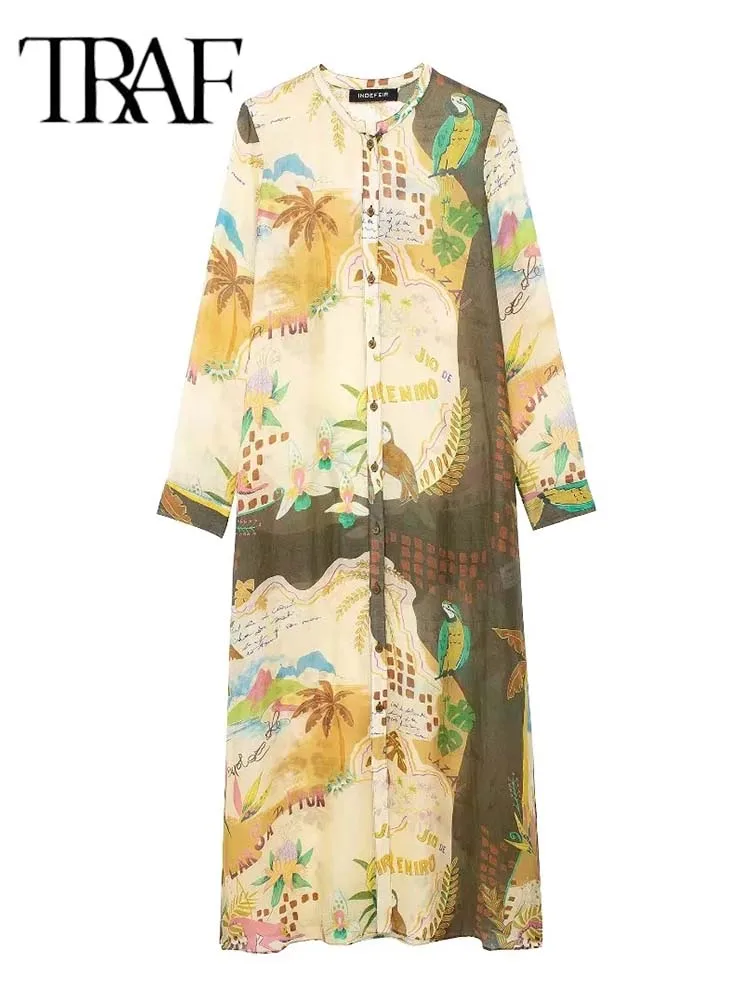 TRAF-Vestido-largo-de-manga-larga-para-mujer-elegante-elegante-a-la ...