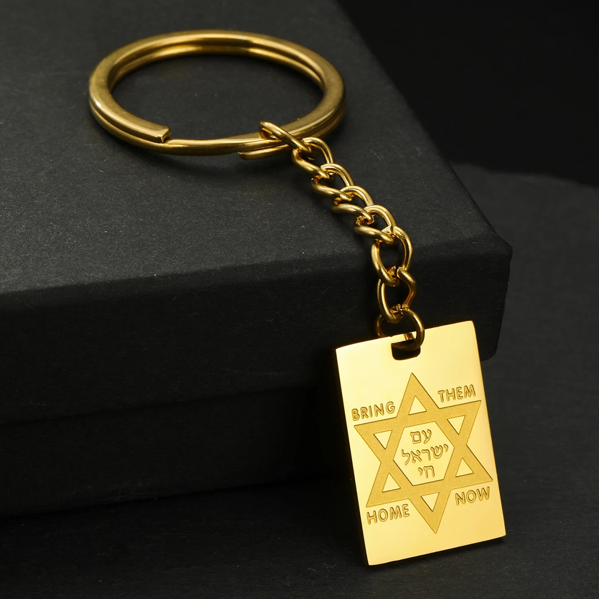 LIKGREAT-Stainless-Steel-Star-of-David-Hexagram-Keyring-Bring-Them-Home ...