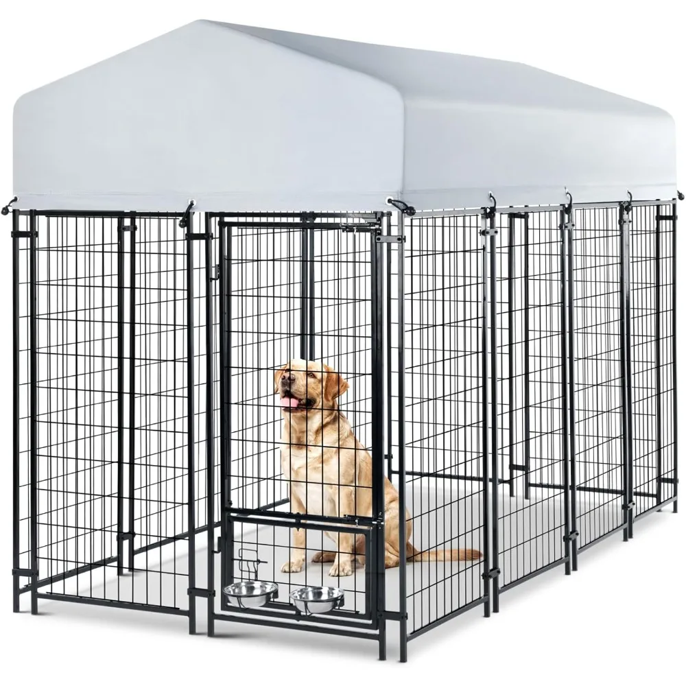 Dog-Kennel-Large-Dog-Pen-Outdoor-with-Roof-Dogs-Run-Enclosure-with-2 ...