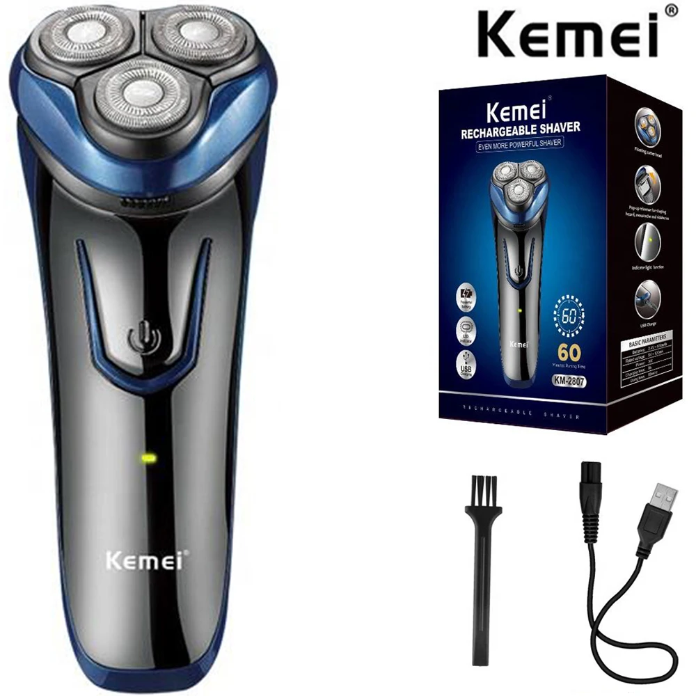 Kemei Rechargeable Men's Shaving Cordless Rotary Wet Dry Shaver Three ...
