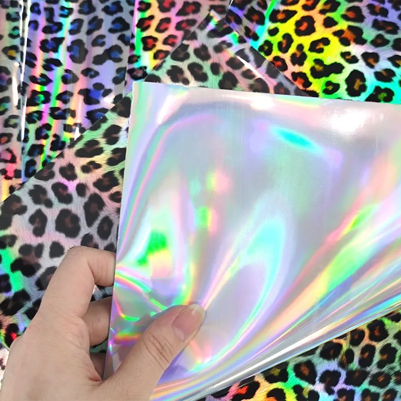 Leopard-Print-PVC-Flim-Iridescent-Holographic-Smooth-Faux-Leather ...