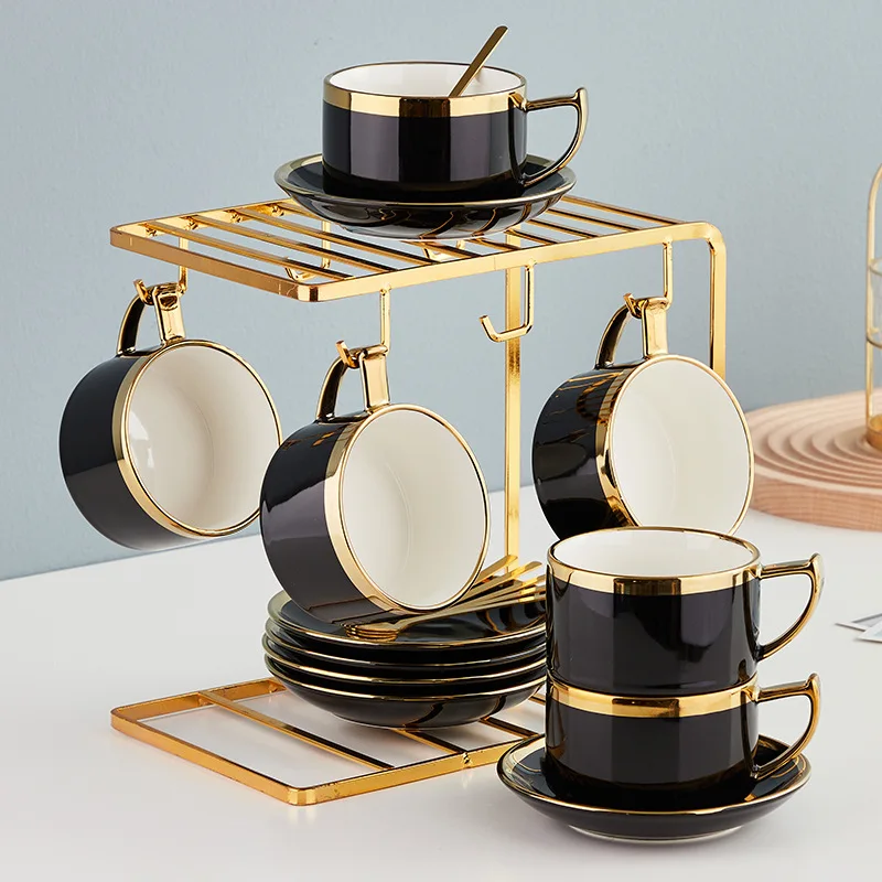 minimalist-ceramic-coffee-cups-and-plates-with-golden-descriptions ...