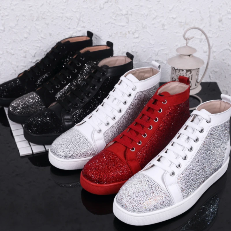 New-red-soled-shoes-rhinestone-high-top-CL-men-s-shoes-studs ...