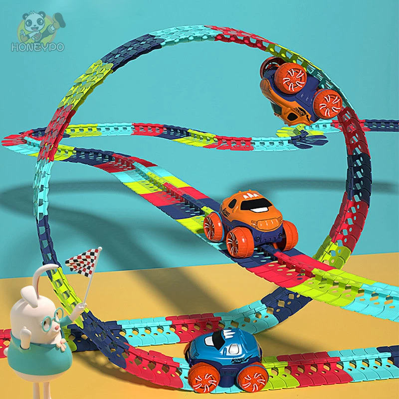 Kids Track Cars For Boys Flexible Track With Led Light-up Race Car Set ...