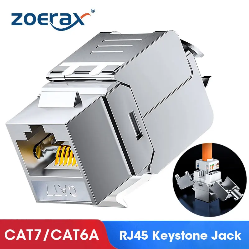Zoerax Shielded Cat8 Cat7 Cat6a Keystone Jack Rj45 Tool-less Type Zinc ...