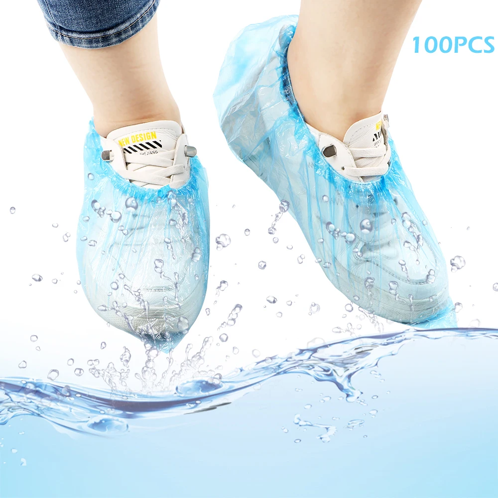 Disposable-Shoe-Covers-Blue-Rainy-Day-100-PCS-Plastic-Organizer-Carpet ...