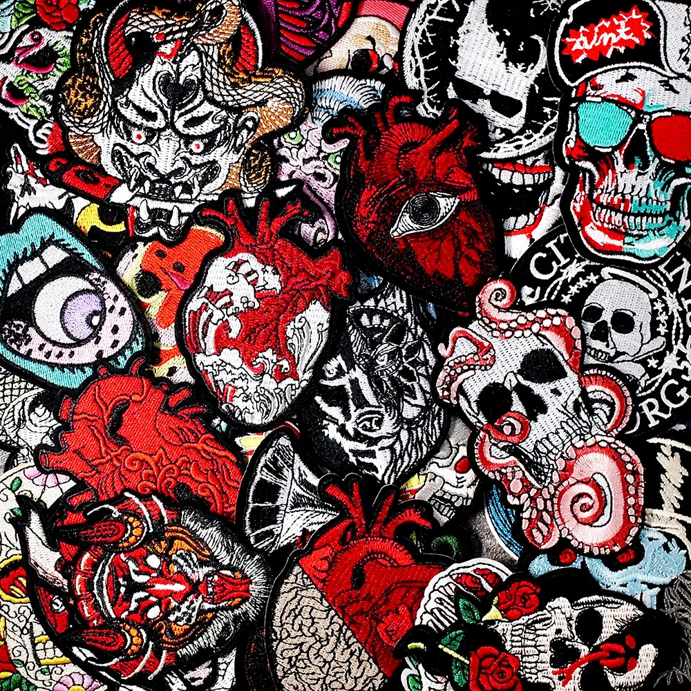 Wolf-Herz-Auge-Abzeichen-Stickerei-Patches-Applikation-B-geln-Kleidung ...