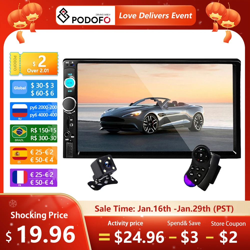 Podofo 2 Din Car Radio 7" Hd Autoradio Multimedia Player 2din Touch Screen Auto Audio Car Stereo ...