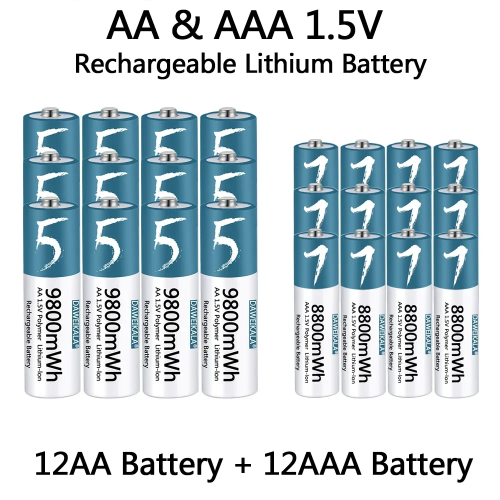 Daweikala AA AAA Battery 1.5V Rechargeable Polymer Lithium-ion Battery ...