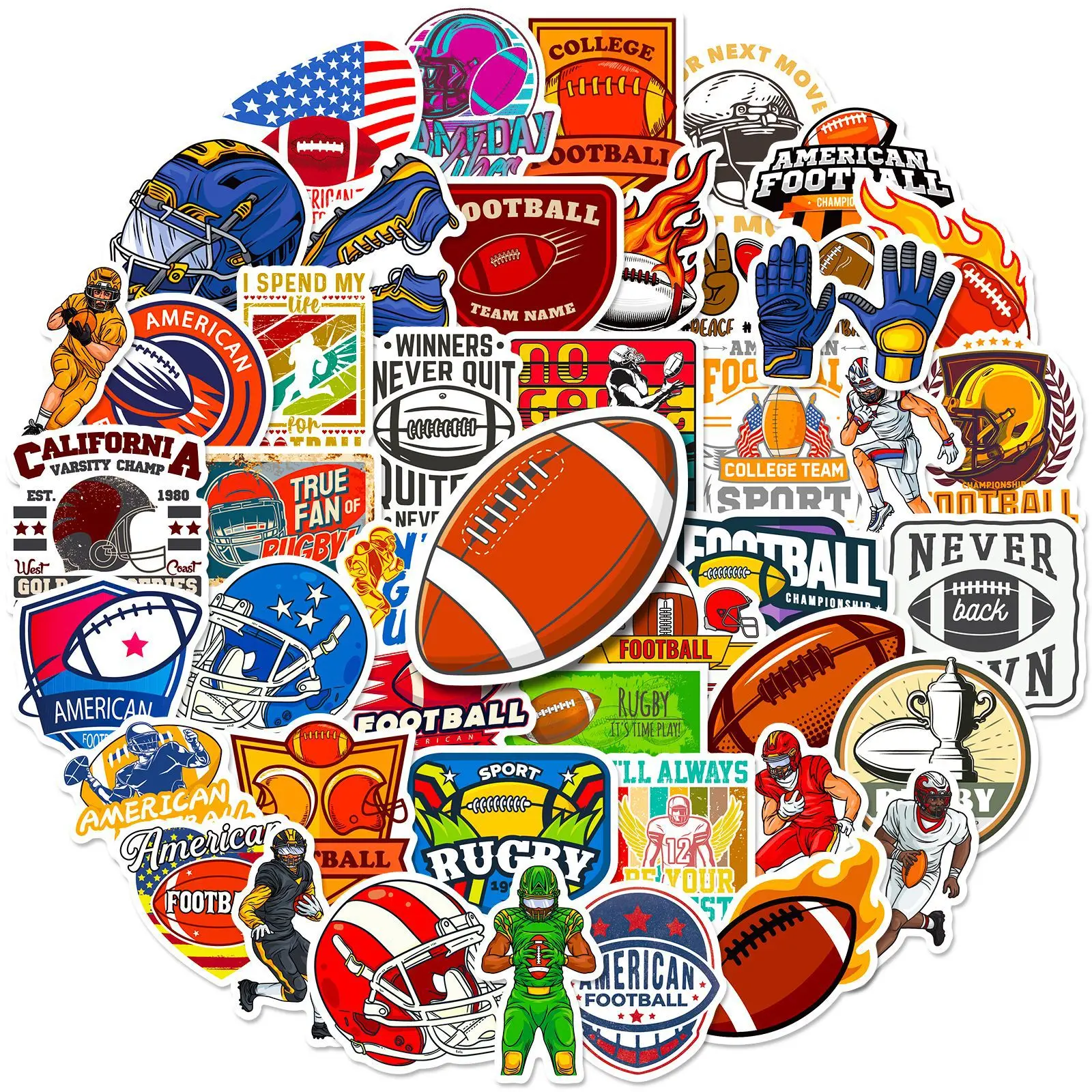 50PCS American Football Stickers Waterproof Football Cartoon Graffiti ...